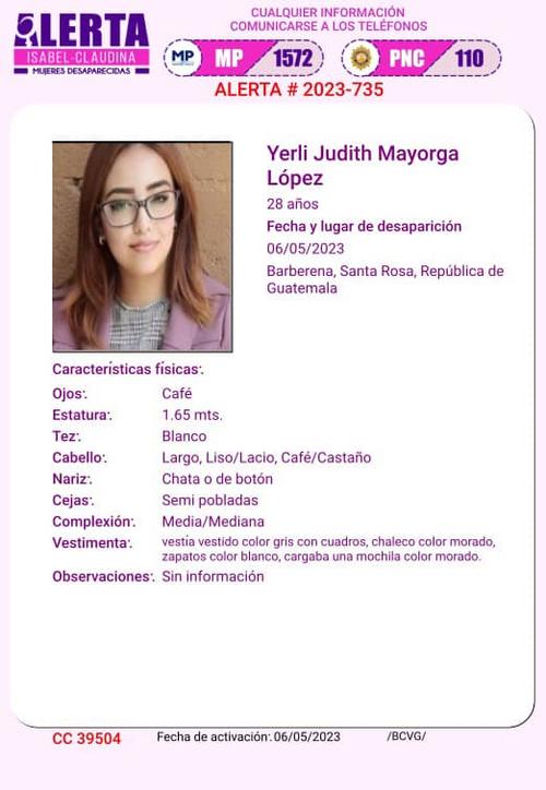 Yerli Judith Mayorga López salió de la Universidad y no llegó a casa ...