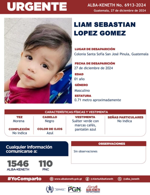 Buscan al pequeño Liam Sebastián, desaparecido en una colonia