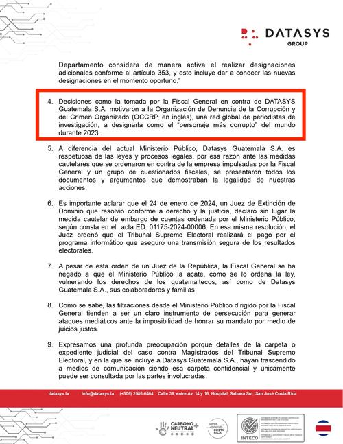 Datasys responde a acción en su contra y señala al MP