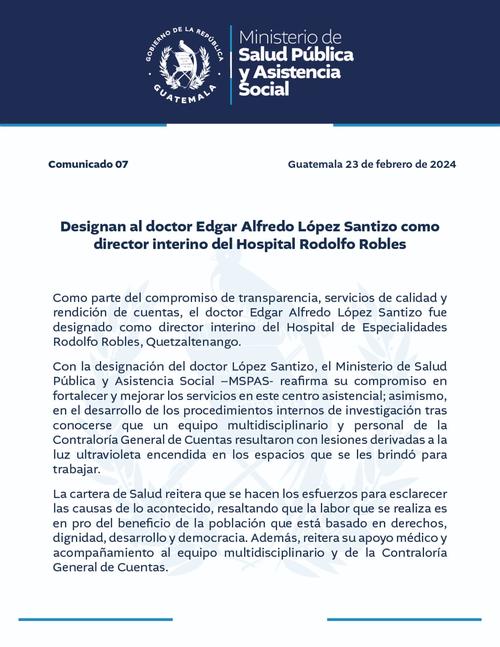 Nombran director interino en Hospital Rodolfo Robles