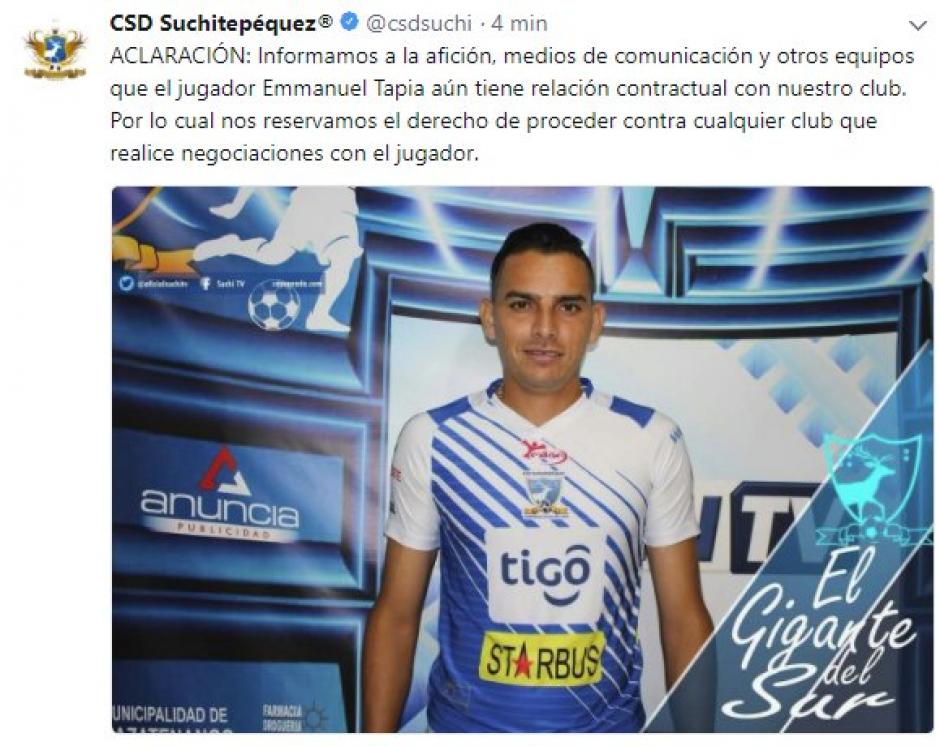 Suchi advierte en Twitter a Guastatoya por llevarse a este jugador